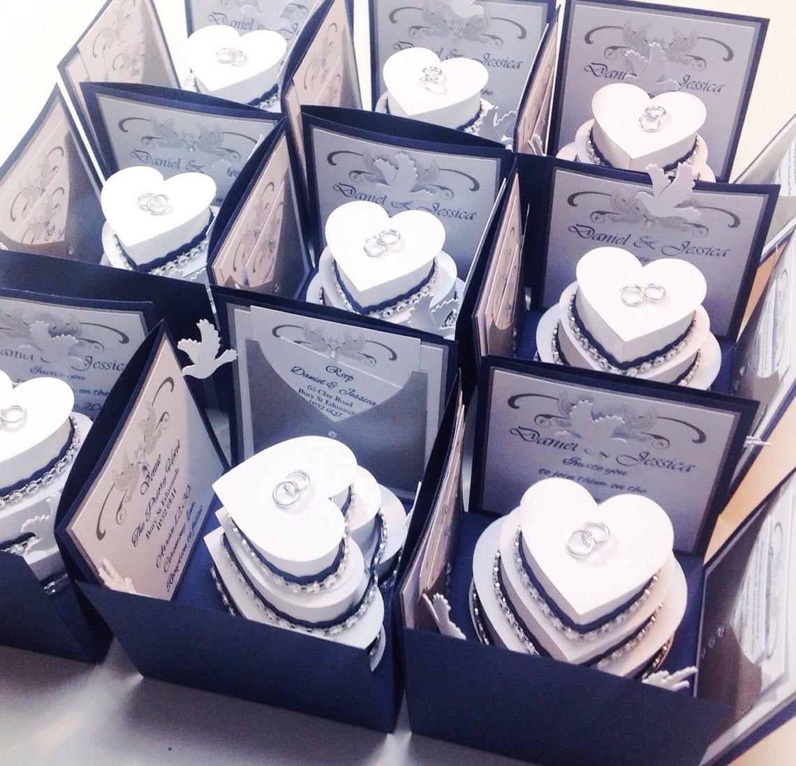 Navy Blue & Silver Exploding Wedding Invitation Boxes Luxury - Etsy UK