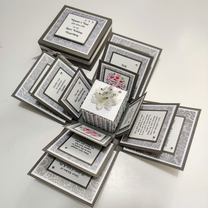 Exploding 25th SILVER Wedding Anniversary Box Card - Etsy.de