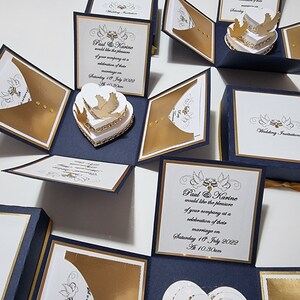 Navy Blue & Gold Exploding Wedding Invitation Boxes- Invitations ...