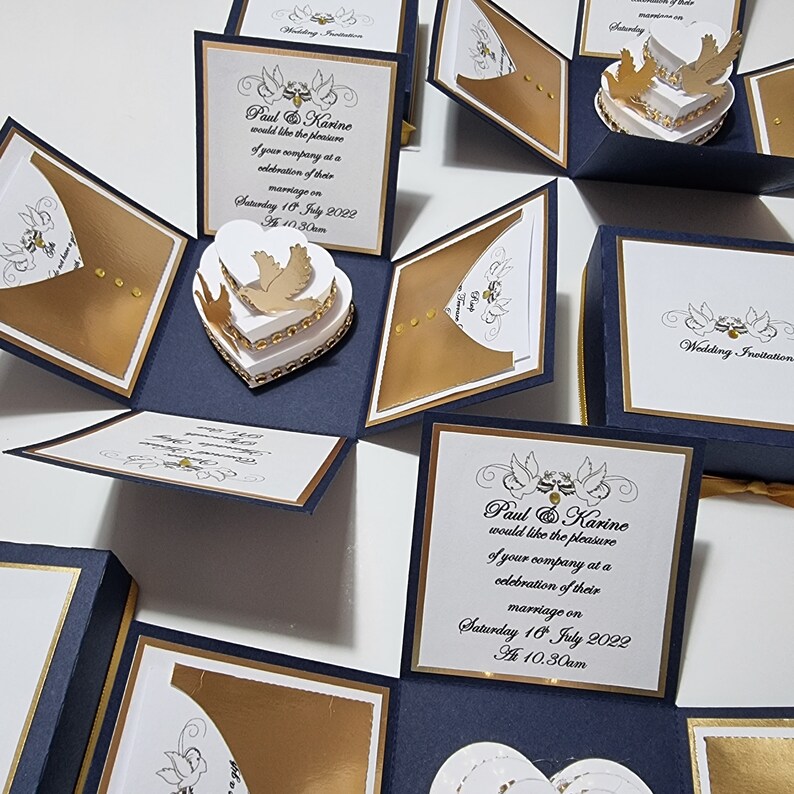 Navy Blue & Gold Exploding Wedding Invitation Boxes - Etsy
