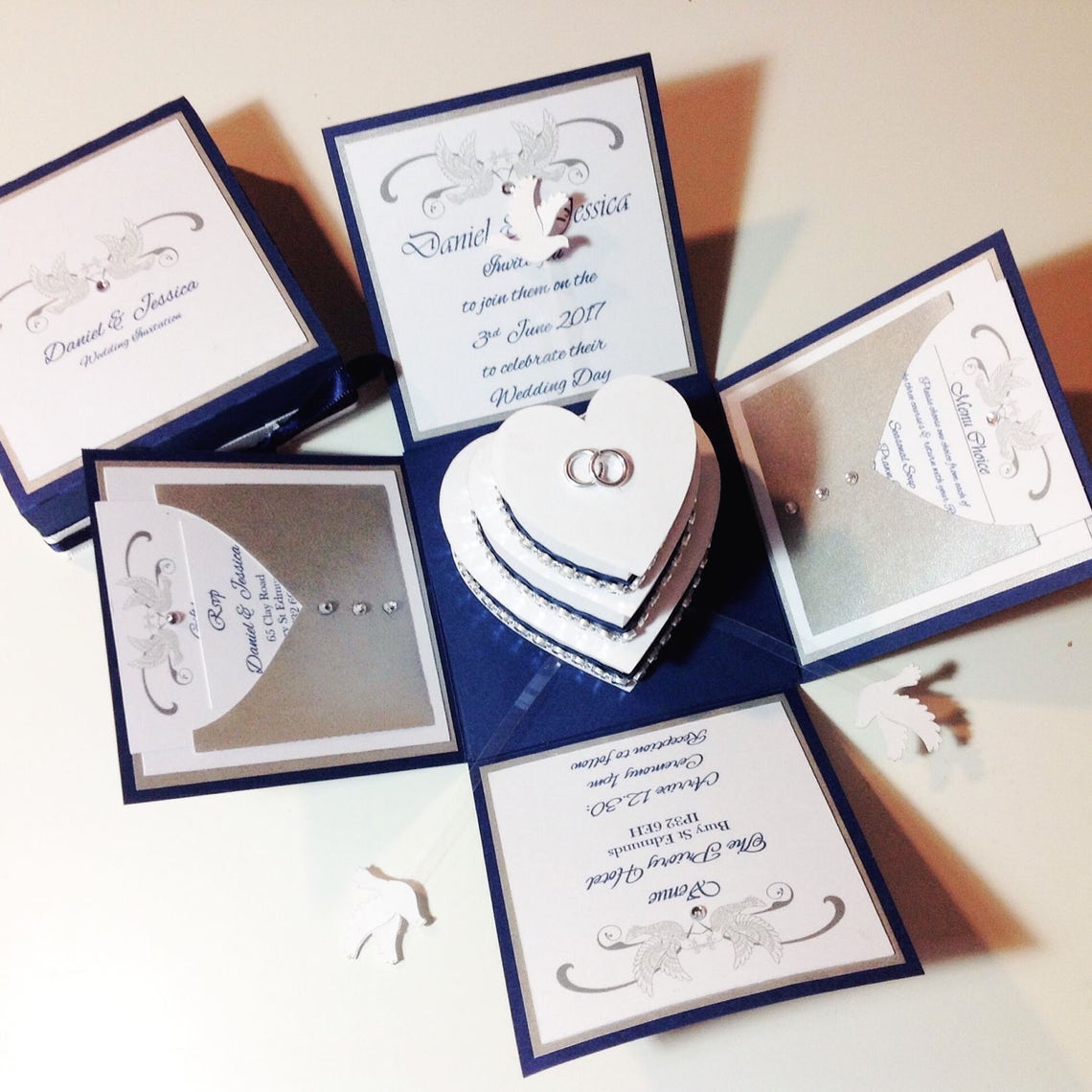 Navy Blue & Silver Exploding Wedding Invitation Boxes Luxury | Etsy