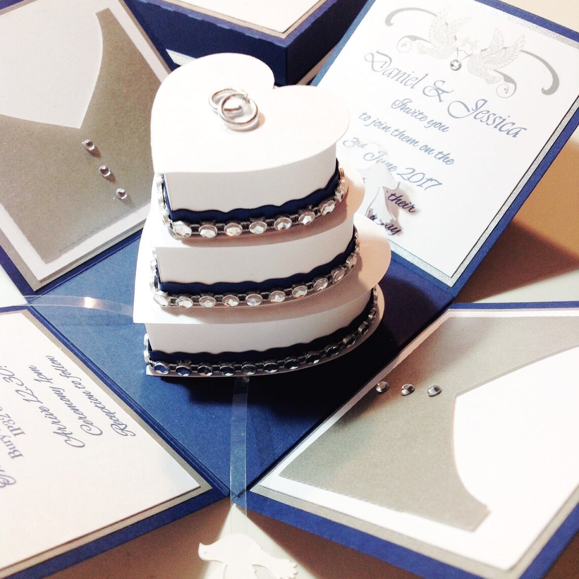 Navy Blue & Silver Exploding Wedding Invitation Boxes Luxury | Etsy
