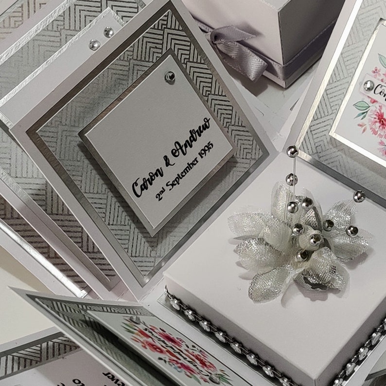 Exploding 25th SILVER Wedding Anniversary Box Card - Etsy.de