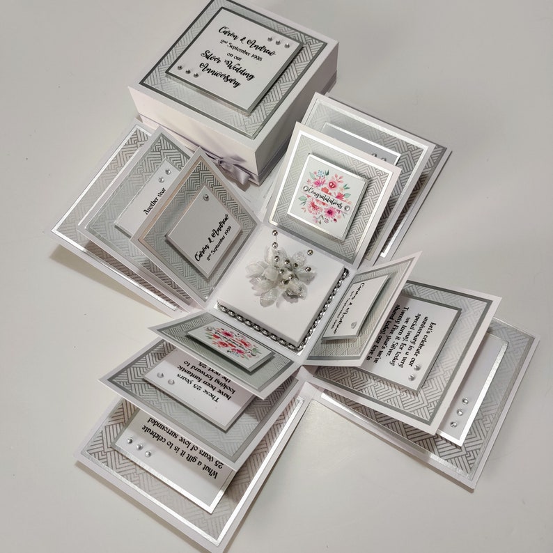 Exploding 25th SILVER Wedding Anniversary Box Card - Etsy.de