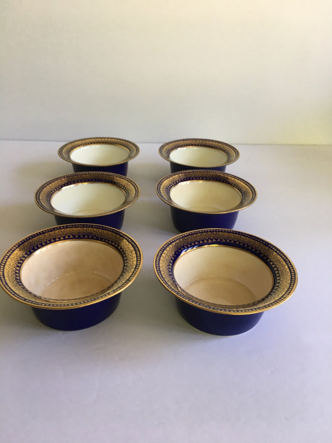 Lovely Set of 6 Birks Porcelain Cobalt Blue Ramekin/dessert Dish With ...