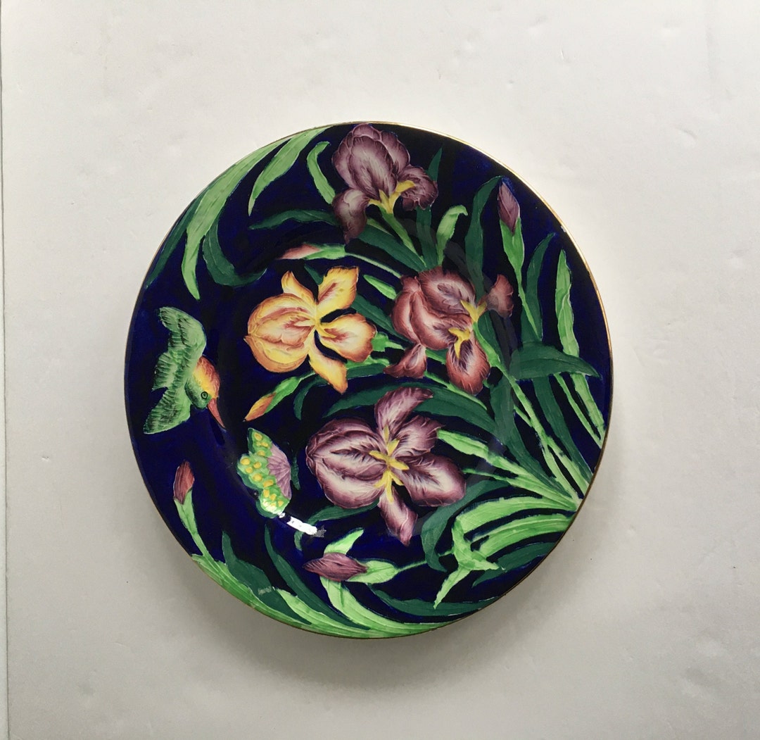 Large Cobalt Blue Vintage Maling England Hand Painted IRIS Cabinet or ...