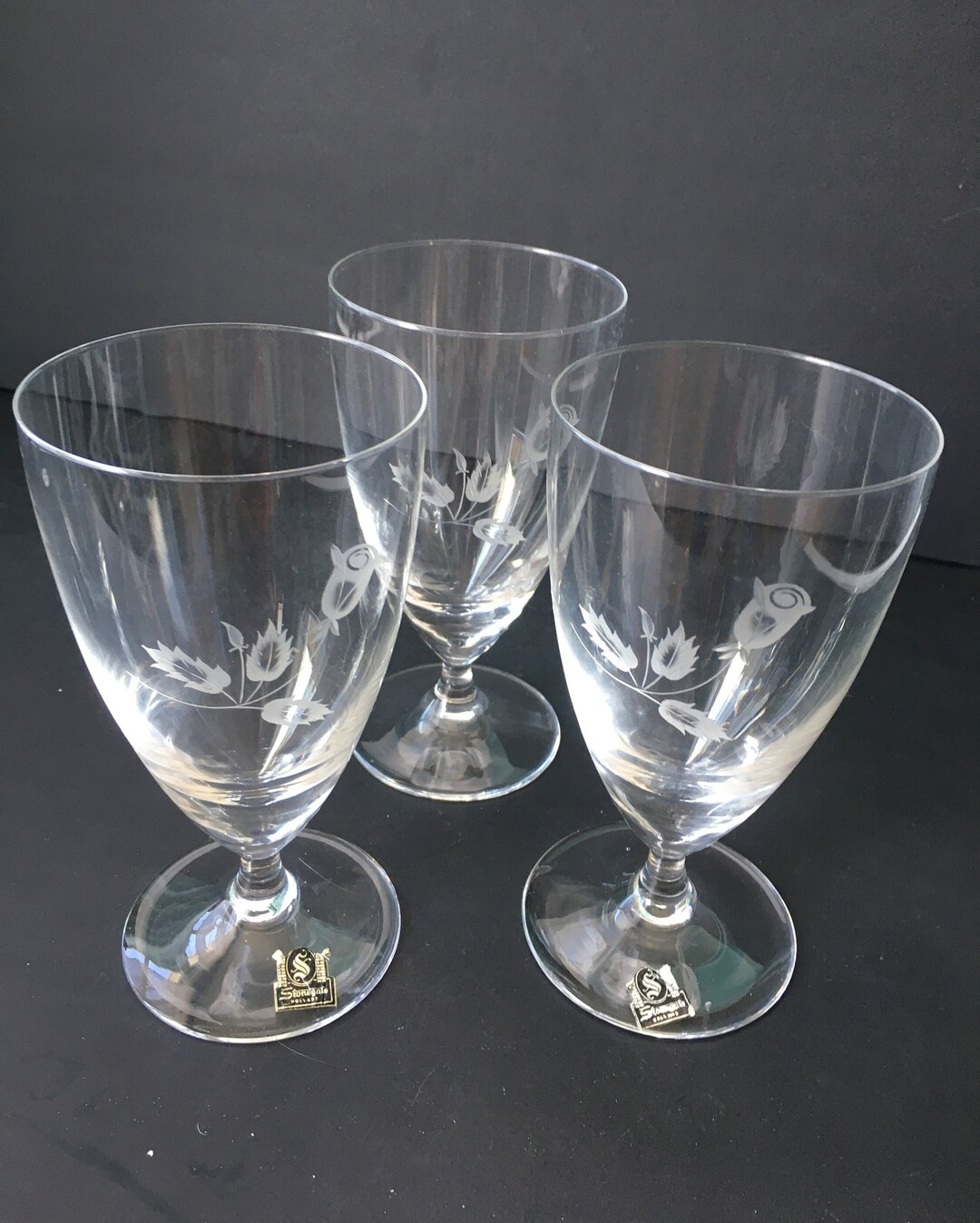 Vintage Stonegate Set of (3) Crystal Large Water Glasses With Etched ...