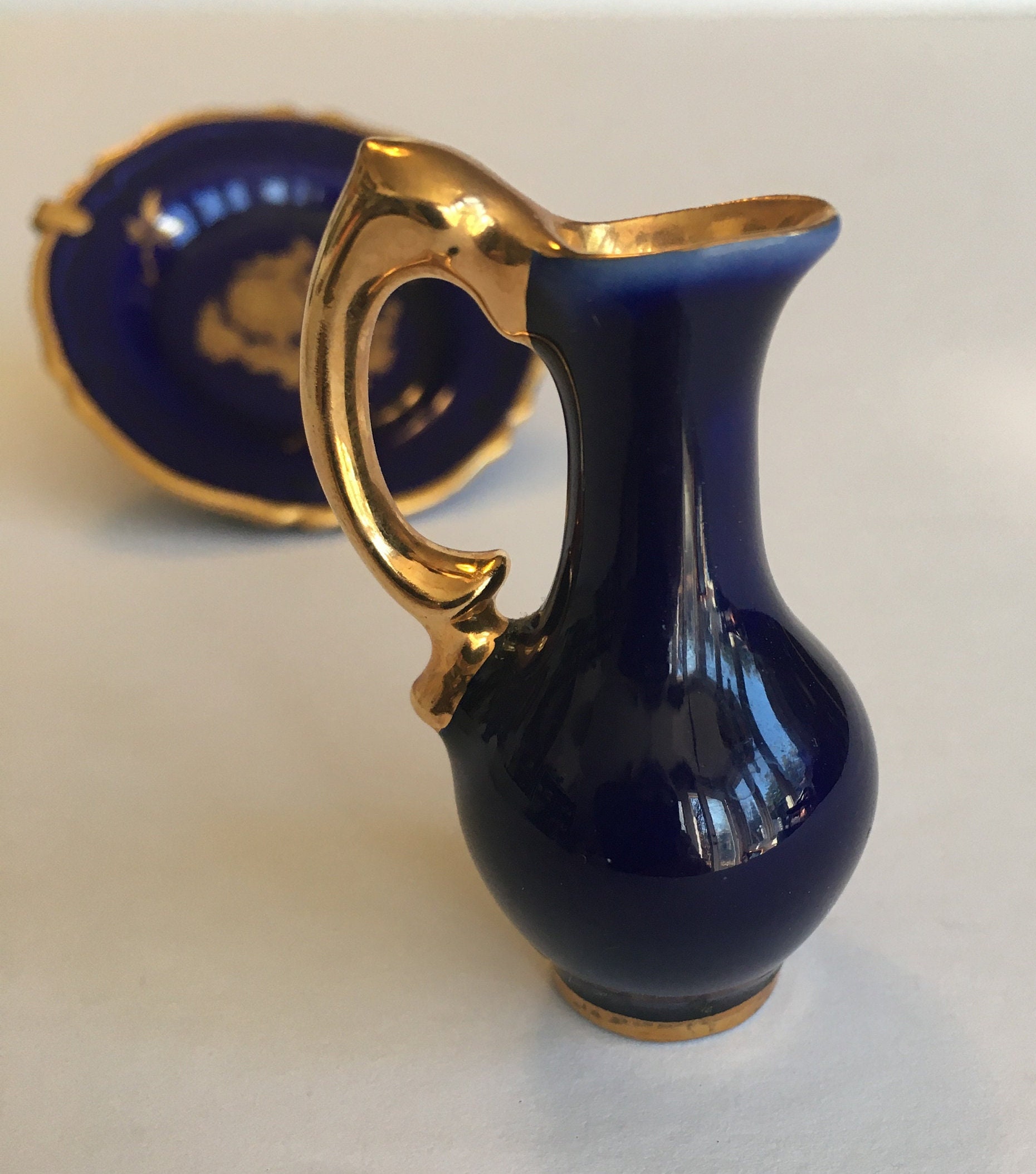 Limoges Cobalt Blue Miniature Pitcher and Plate With Romantic Scenes - Etsy