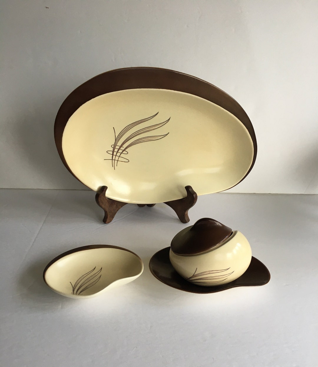 Carlton Ware Hand Painted 5pc Platter Sauce Dish Lidded Dish With ...