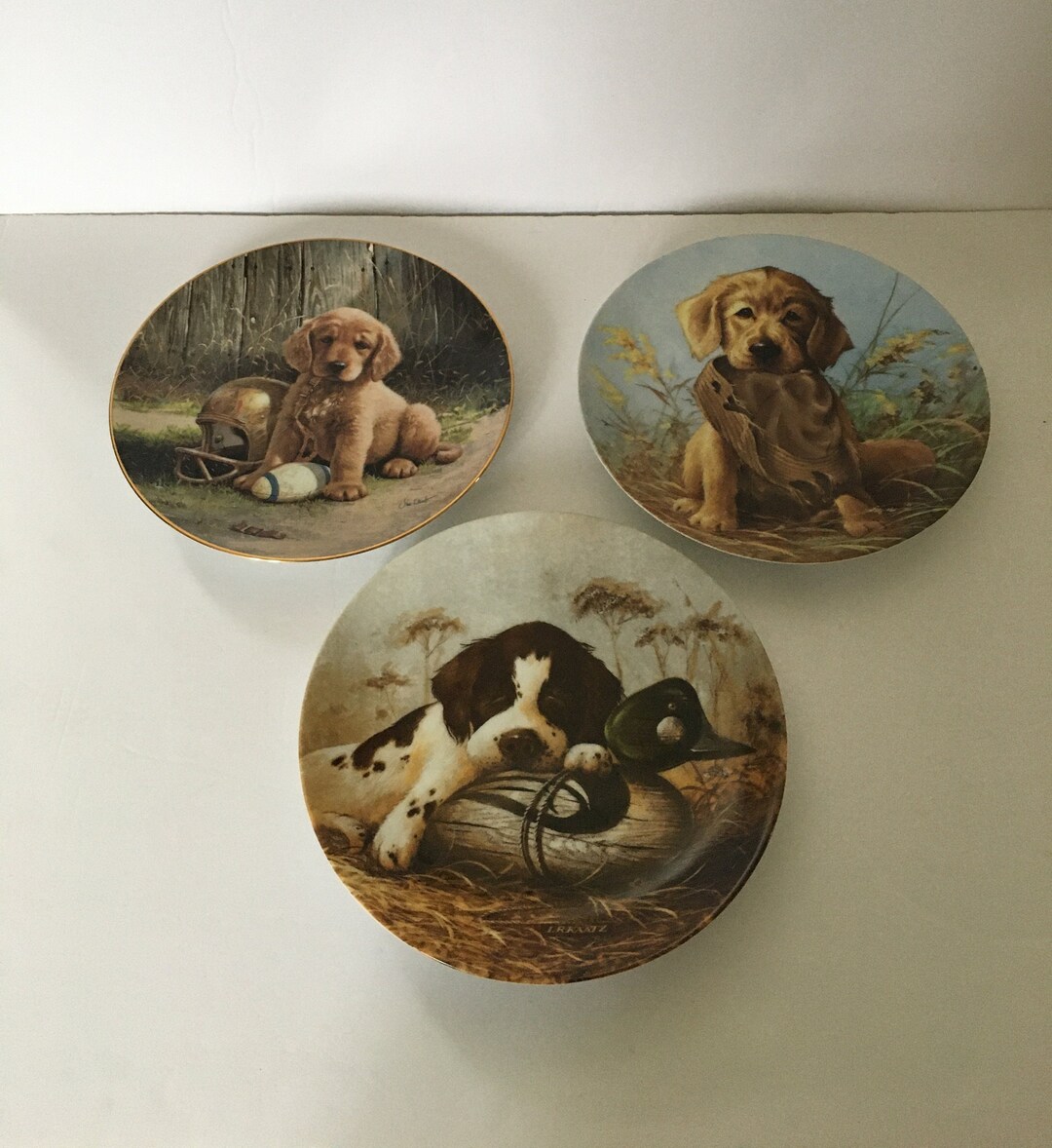 Adorable Vintage Set of (3) Dog Plates Springer Spaniel and Golden ...