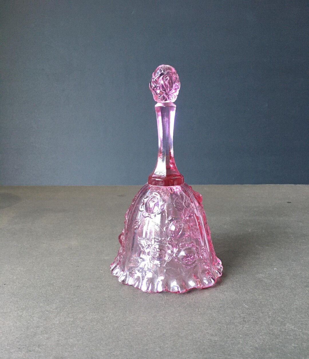 Large Fenton Pink Bell With Ruffled Base, Floral Buds With Stems ...