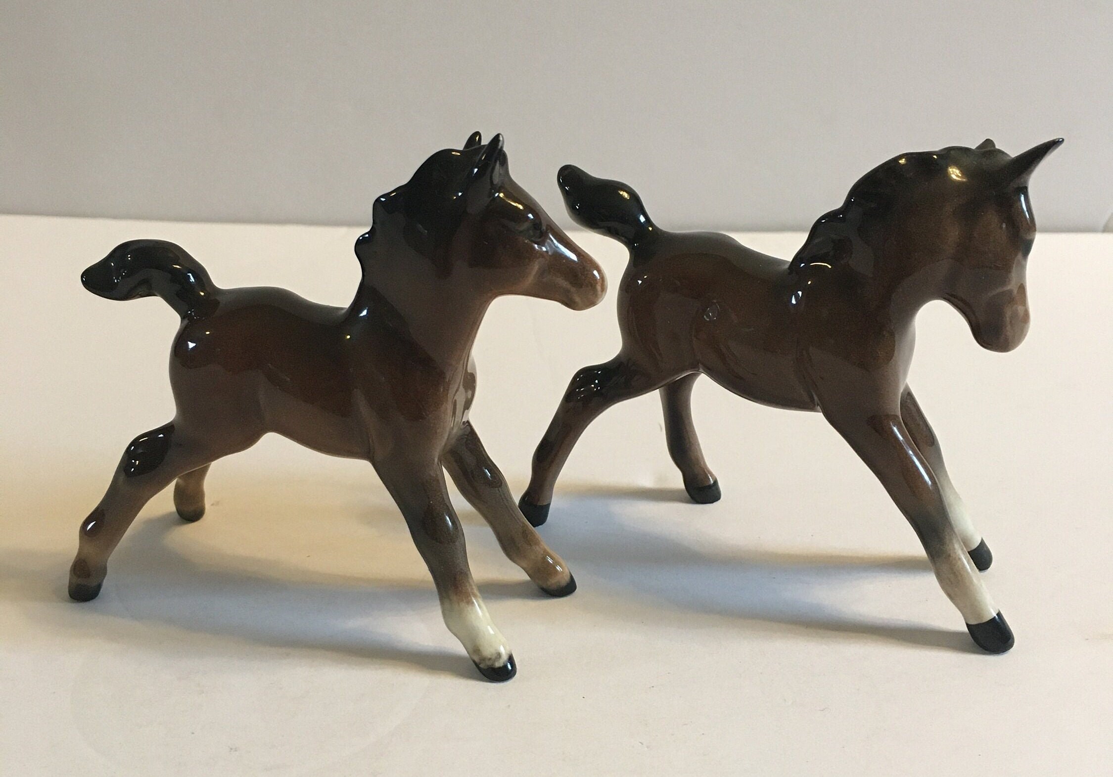Two Vintage Beswick Foals Figurines Stretch Brown With White Markings ...