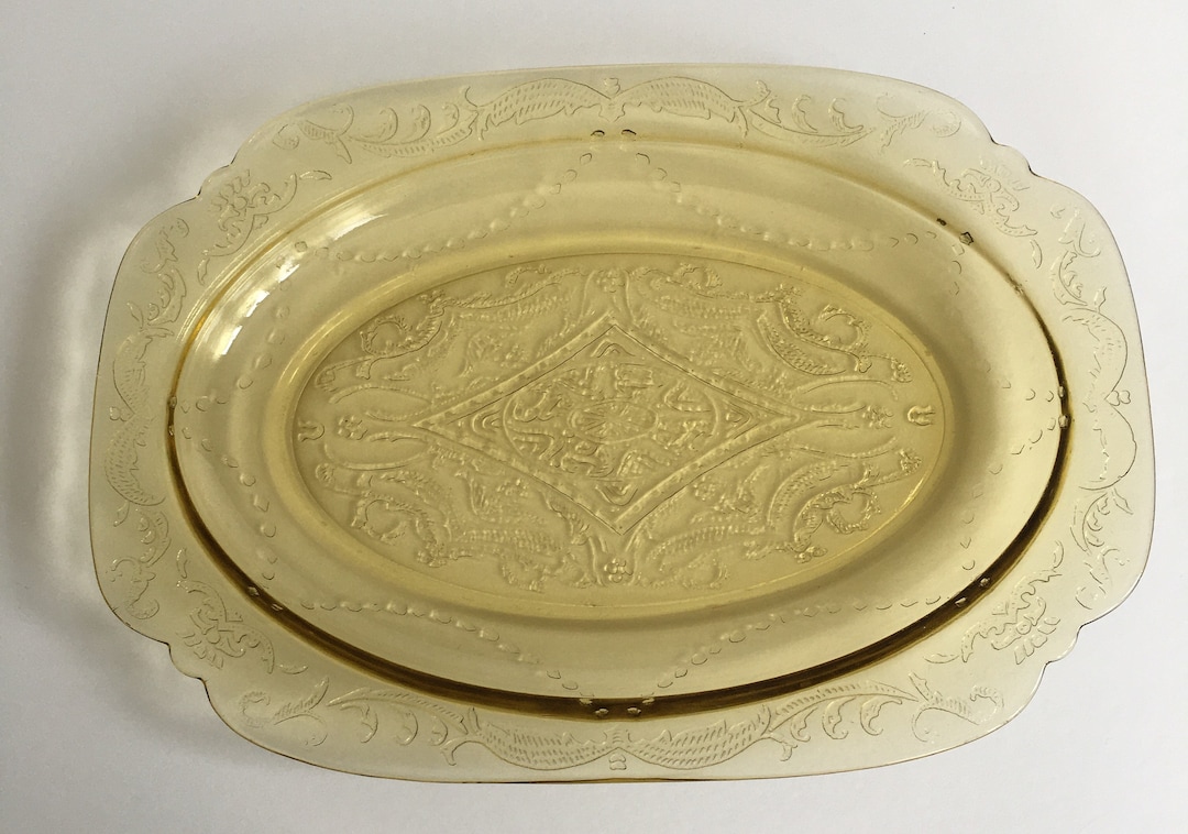 Federal Depression Light Amber Glass Oval Serving Platter Pattern is ...