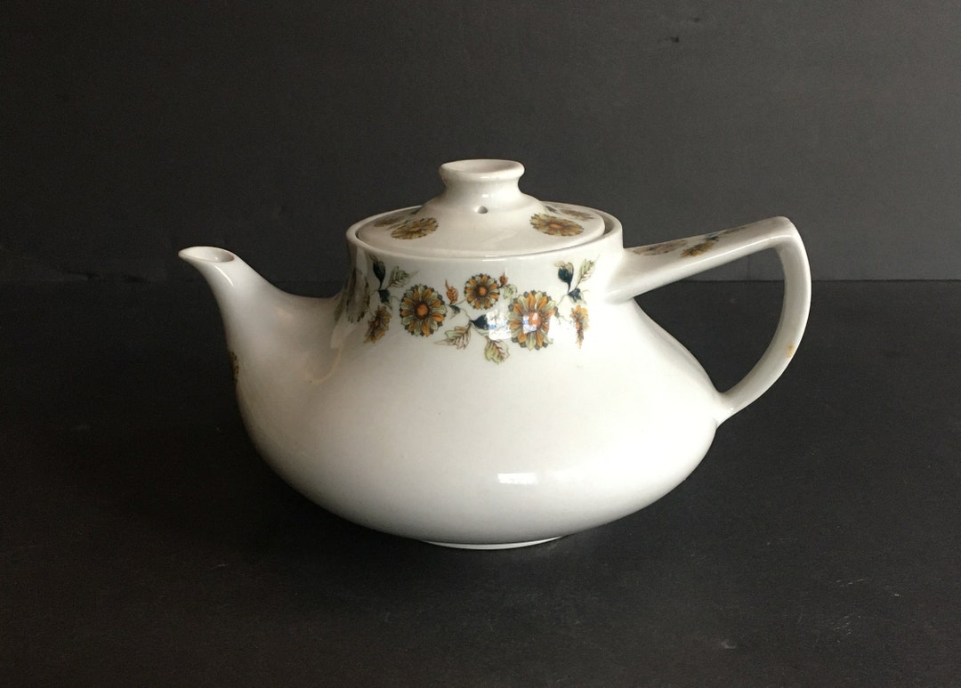 Vintage Porcelain Personal Teapot White With Retro Flowers and Tube ...