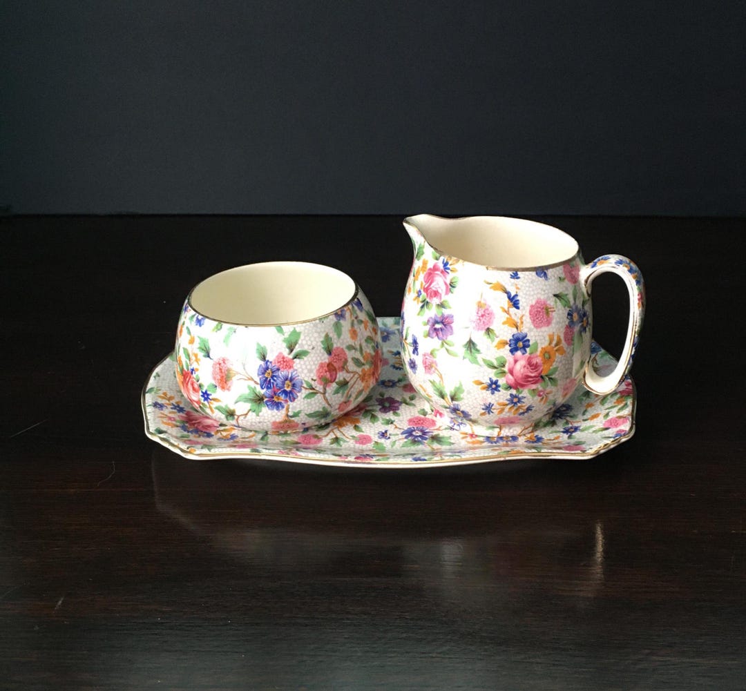 Royal Winton "old Cottage Chintz" Pattern Creamer, Sugar Bowl and Tray ...