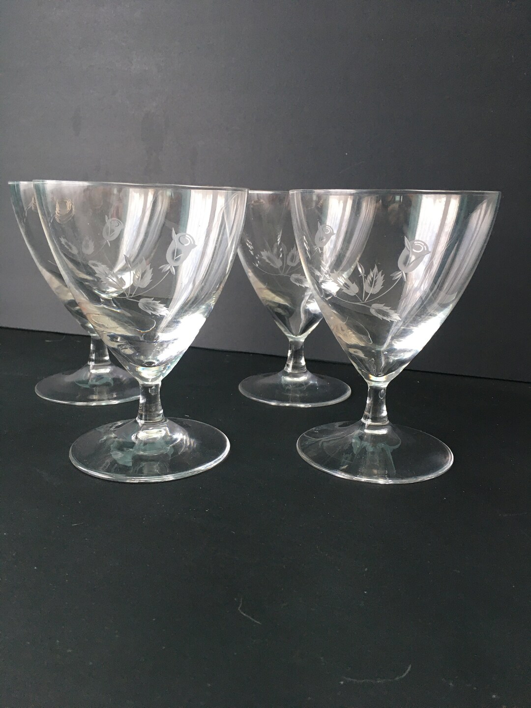 Vintage Stonegate Crystal Wine Glasses With Etched Rose and Leaves ...