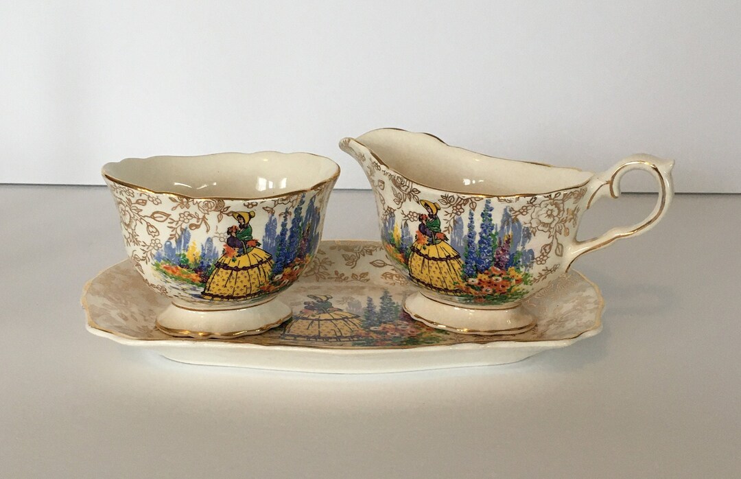Old Foley James Kent Cream Sugar and Tray Crinoline Lady With - Etsy