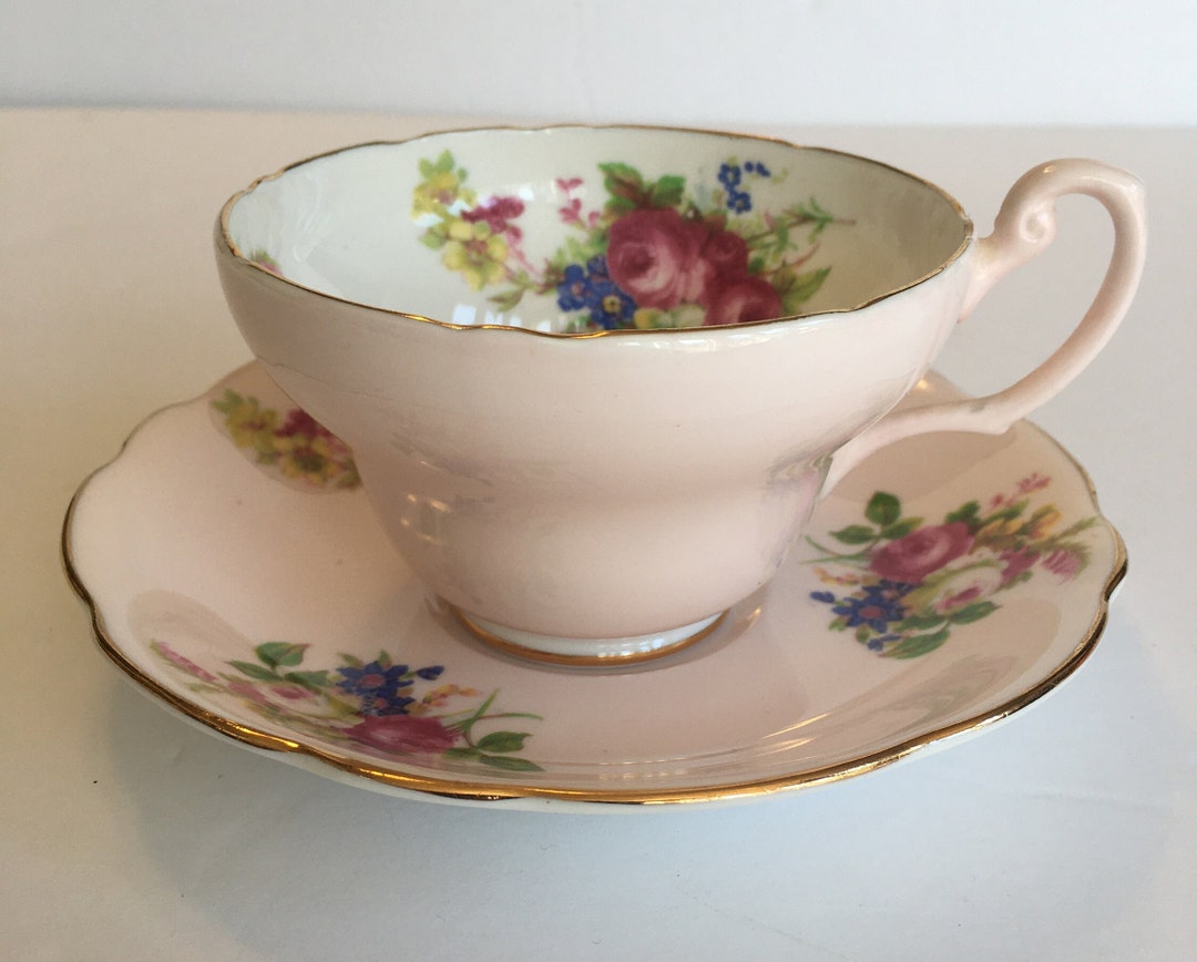 Vintage EB Foley Pink Teacup and Saucer With Bright Colourful Flowers ...