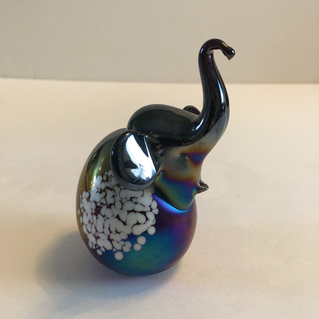 Cobalt Blue Iridescent Glass Elephant Paperweight - Etsy