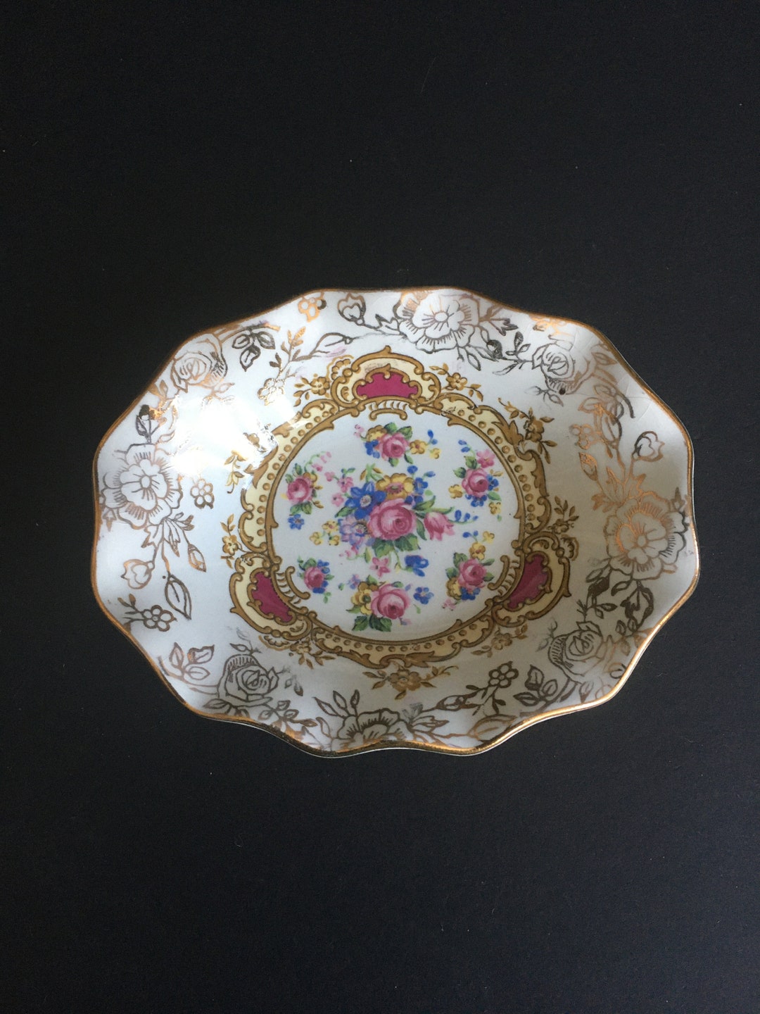 Lovely Vintage Old Foley Small Porcelain Trinket Dish Gold Tone Florals ...