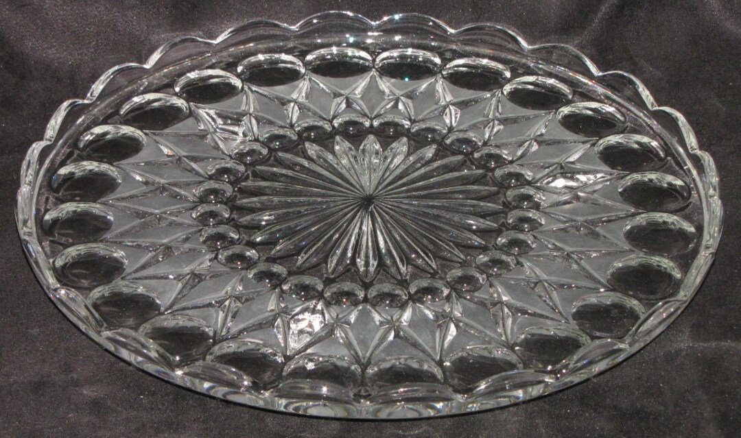 Vintage Crystal Footed Cake Plate Platter Bubble Diamond - Etsy