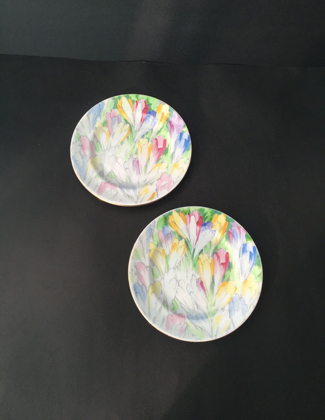 Set of (2) Crown Staffordshire 1930's Art Deco Hand Painted Multi ...
