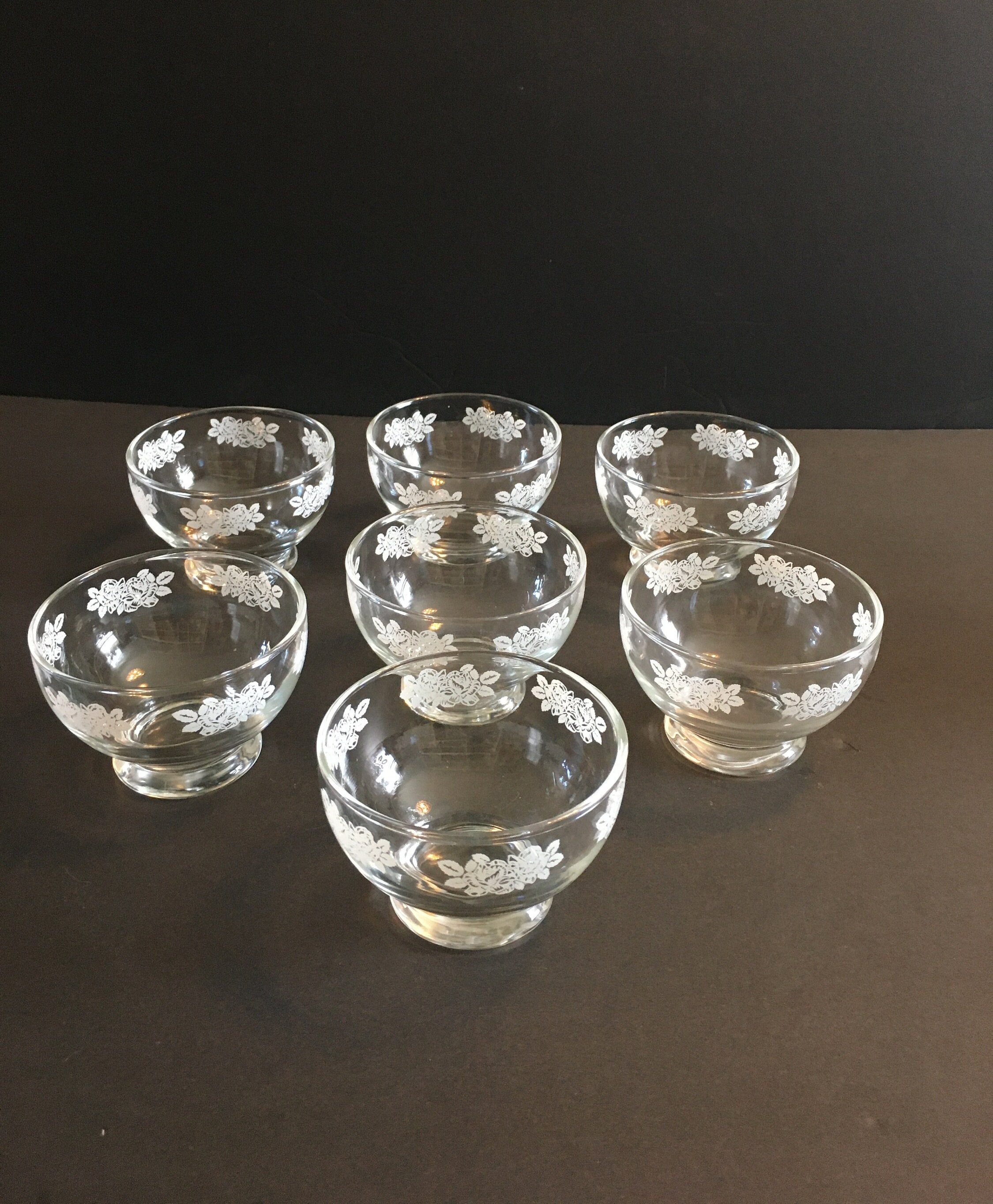 Vintage Set of 7 Dominion Desert Bowls With White Rose Design - Etsy