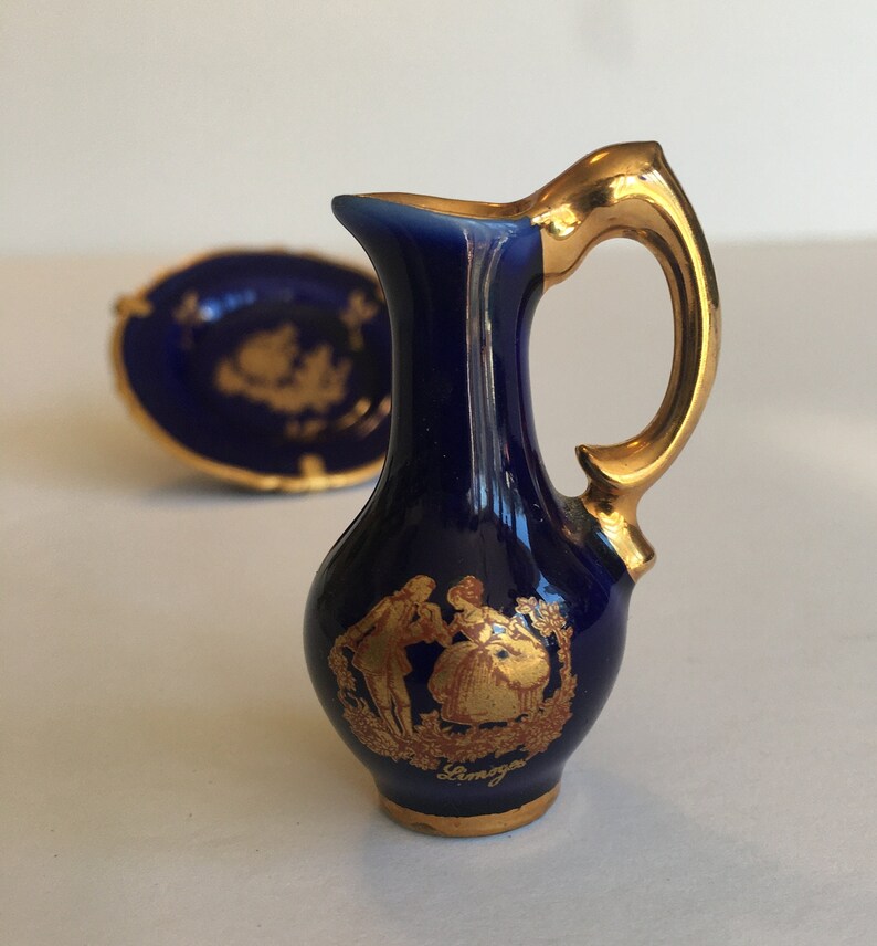 Limoges Cobalt Blue Miniature Pitcher and Plate With Romantic Scenes - Etsy