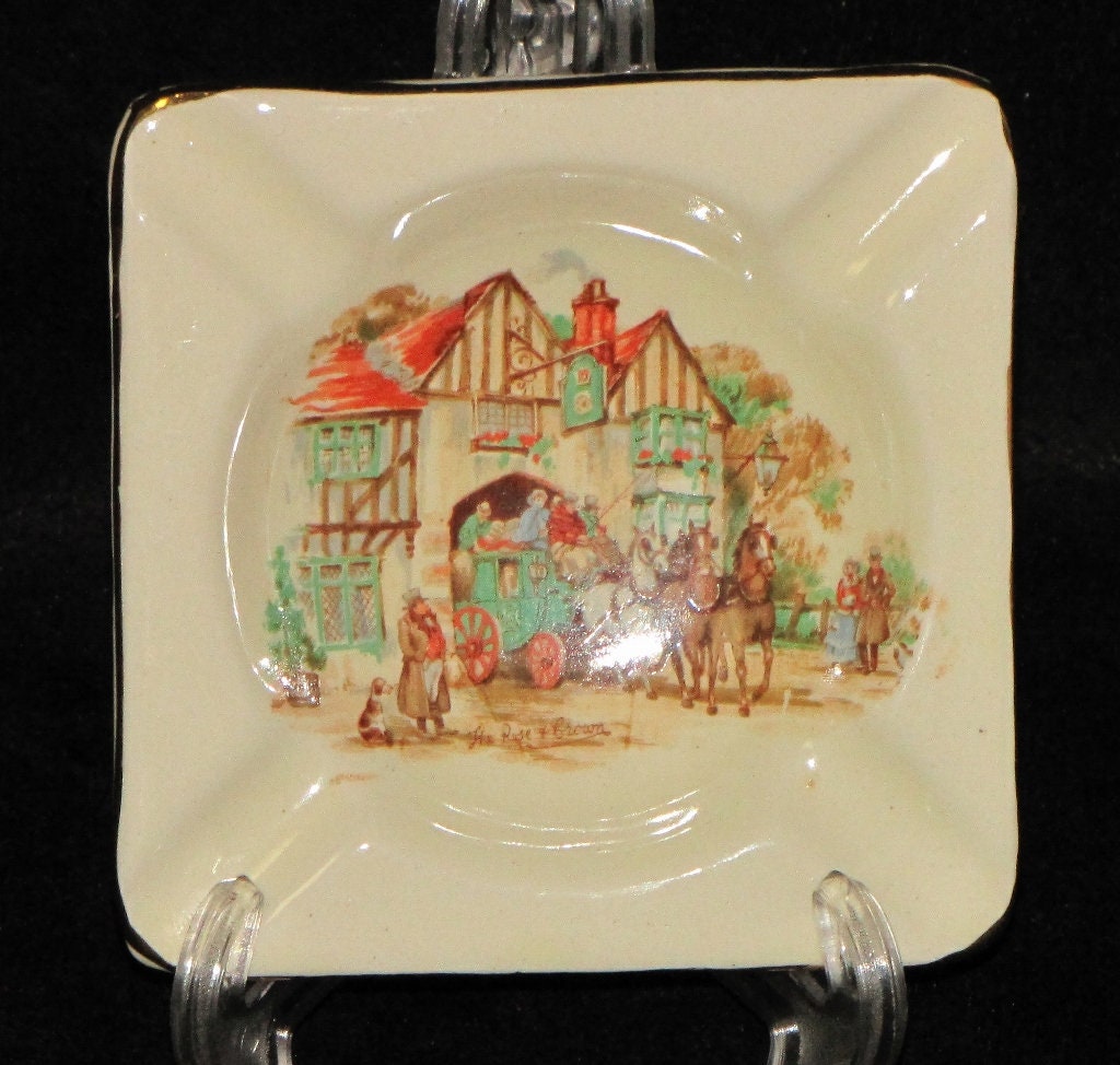 Set of Three Antique Falcon Ware Victorian Village Scene Ashtrays or ...
