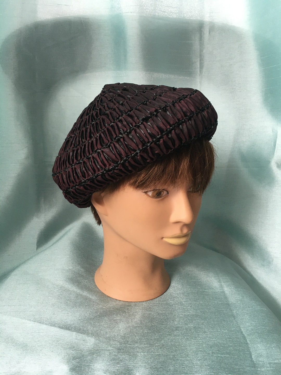 Wonderful Dark Purple and Black Acetate Ribbon & Artificial Straw Tam ...