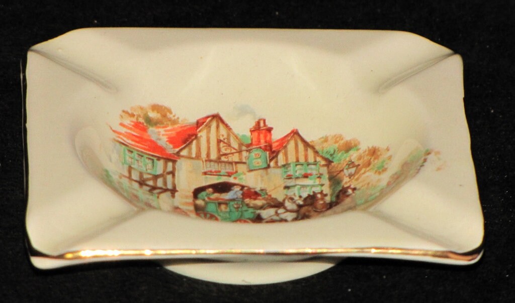 Set of Three Antique Falcon Ware Victorian Village Scene Ashtrays or ...