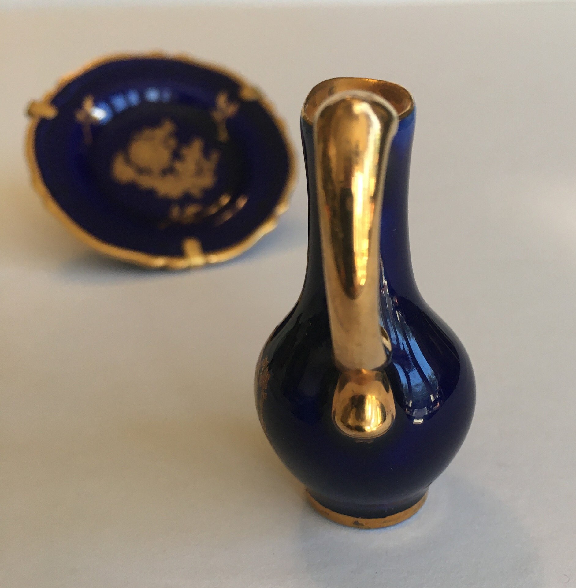 Limoges Cobalt Blue Miniature Pitcher and Plate With Romantic Scenes - Etsy