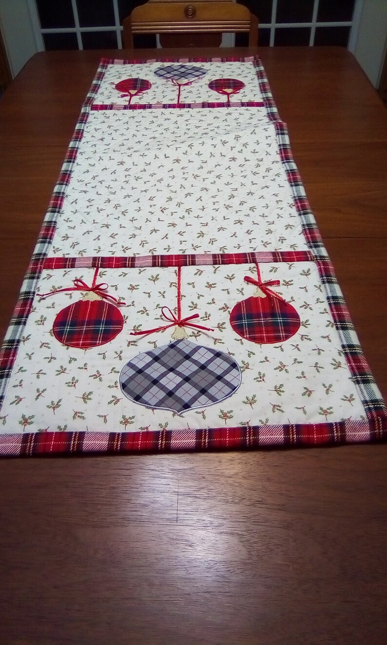 Plaid Christmas Ornaments Table Runner - Etsy