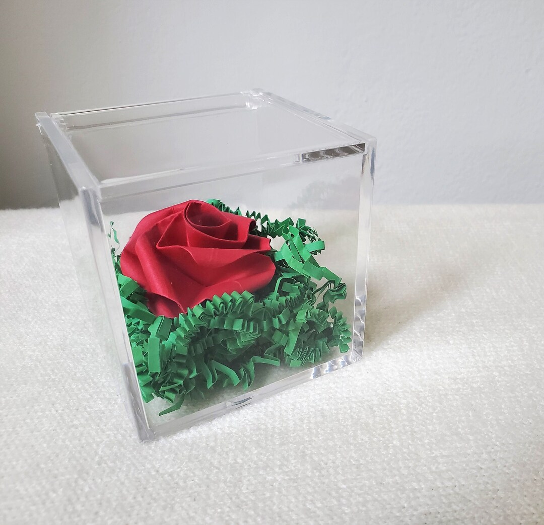 Origami Rose in Acrylic Case (3.15 X 3.15 Inches) - Art, Unique Gift - Etsy