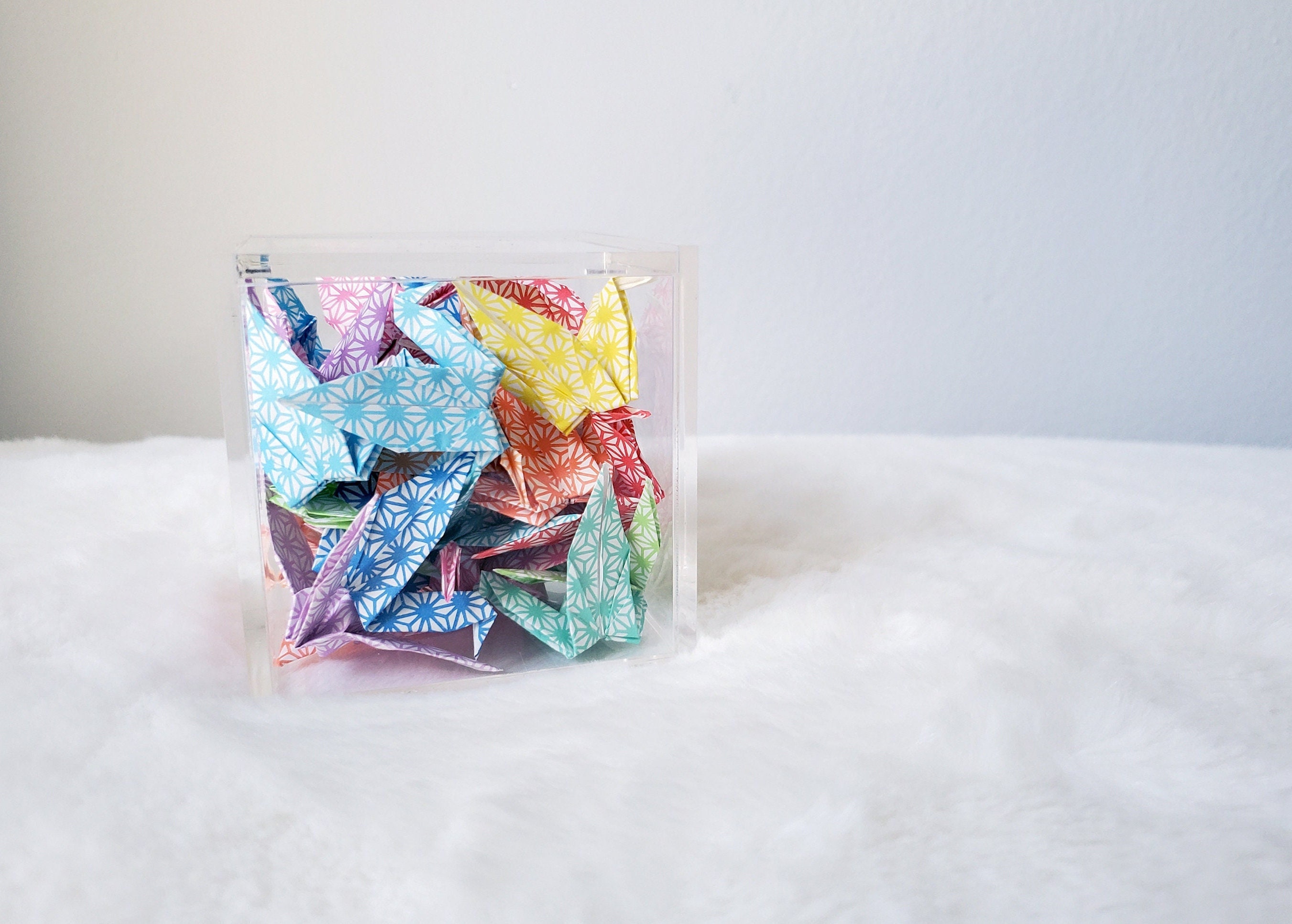 Set of 30 Assorted Patterned Mini Origami Cranes rainbow Acrylic Case ...