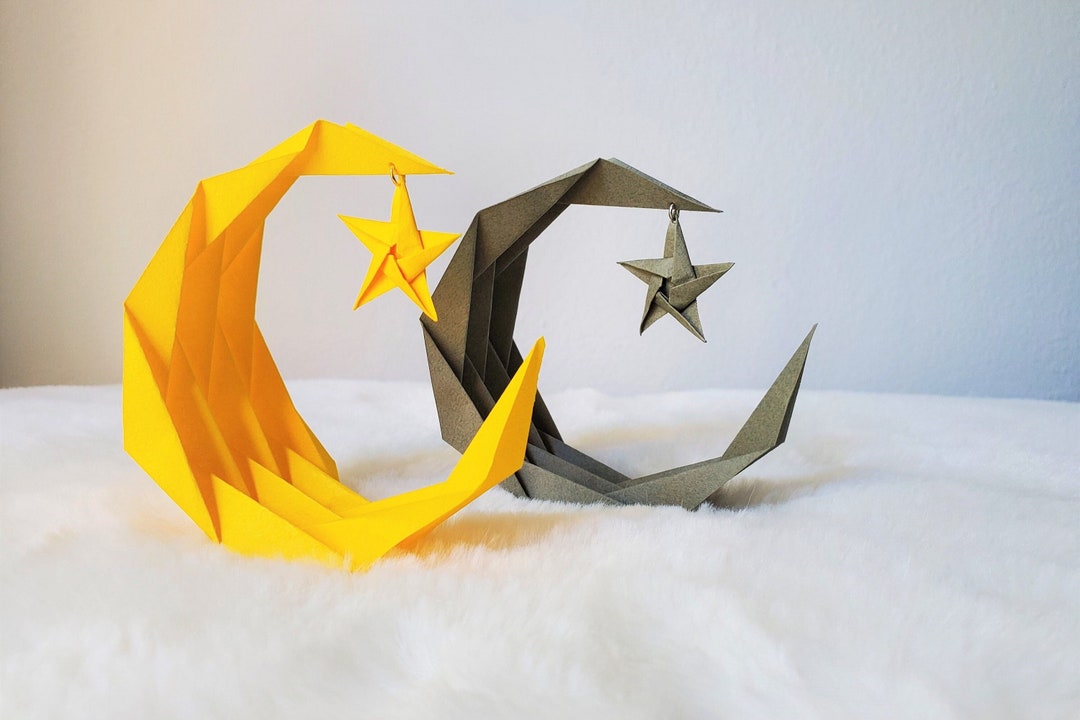 Origami Crescent Moon and Star Set of 2 - Etsy