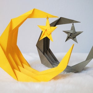 Origami Crescent Moon and Star Set of 2 - Etsy