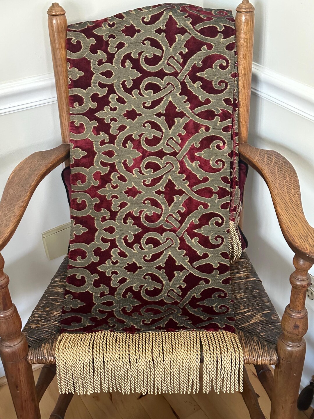 Vintage Crimson Velvet Brocade Table Runner With Gold Fringe - Etsy