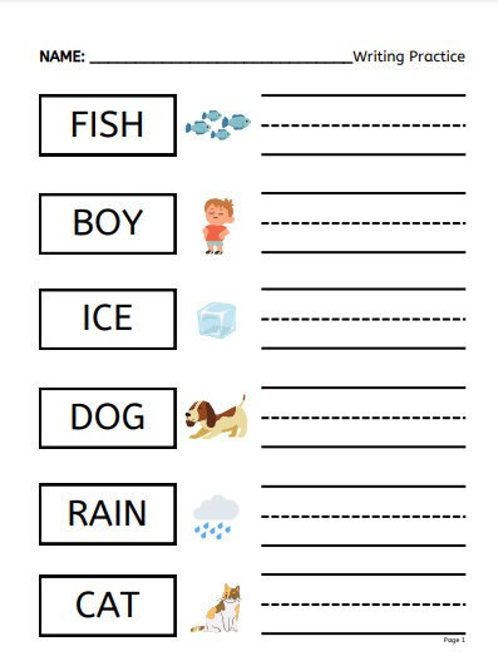 Kindergarten Writing Practice Worksheet Digital Print - Etsy
