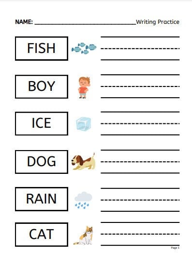 Kindergarten Writing Practice Worksheet Digital Print - Etsy