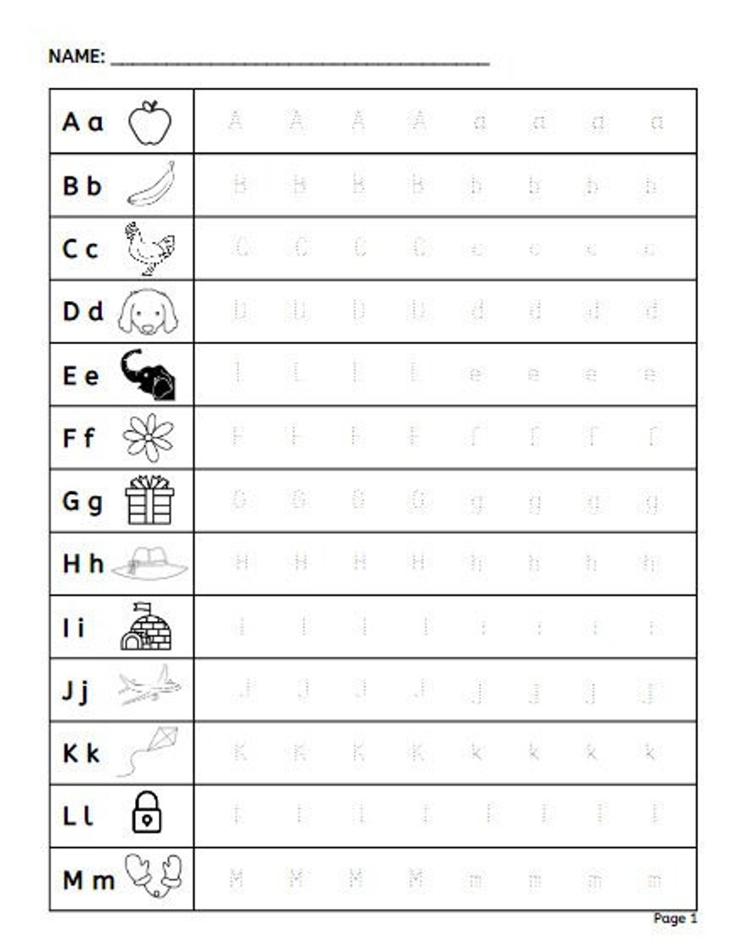 Kindergarten Alphabet Practice Worksheet Digital Print Homeschool - Etsy