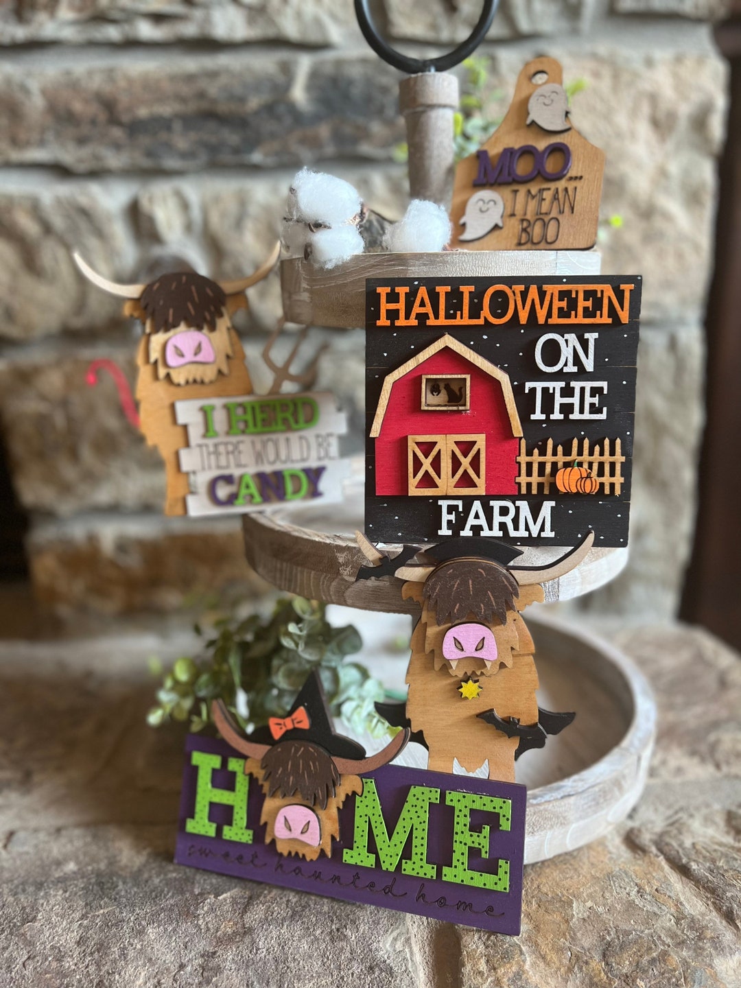 Halloween Highland Cow Tiered Tray Signs, Farmhouse Decor - Etsy