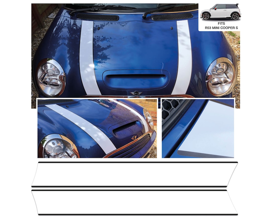 White Black Pin Strip Bonnet Stripes Stickers Fits Mini Cooper S R53 ...