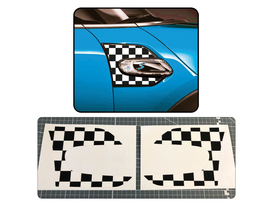Chequered Side Trim Wing Badge Decal Stickers Fits Mini Cooper One JCW ...
