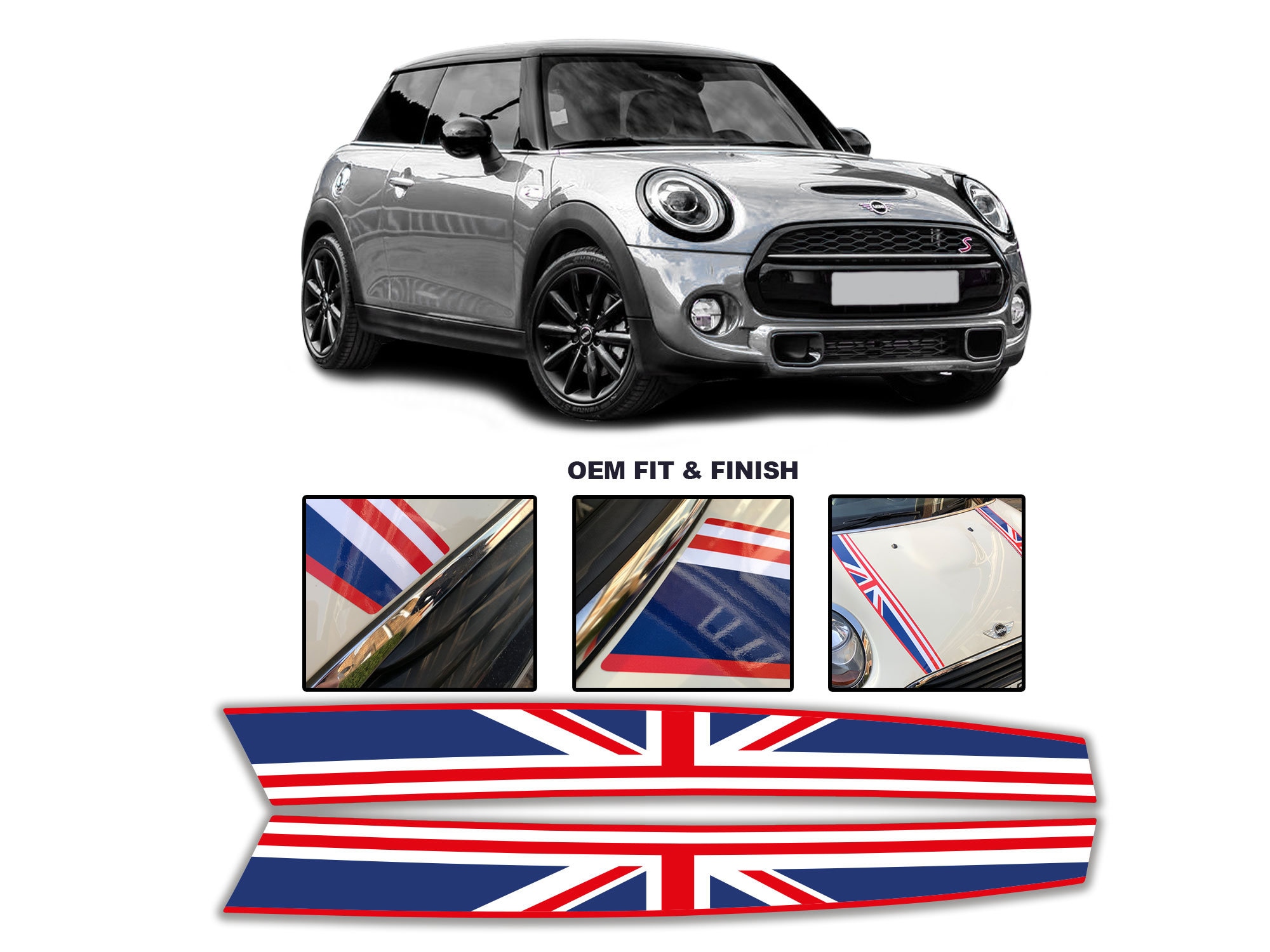 Union Jack Colour Scale Bonnet Stripes for Mini Cooper F56 F55 Air ...