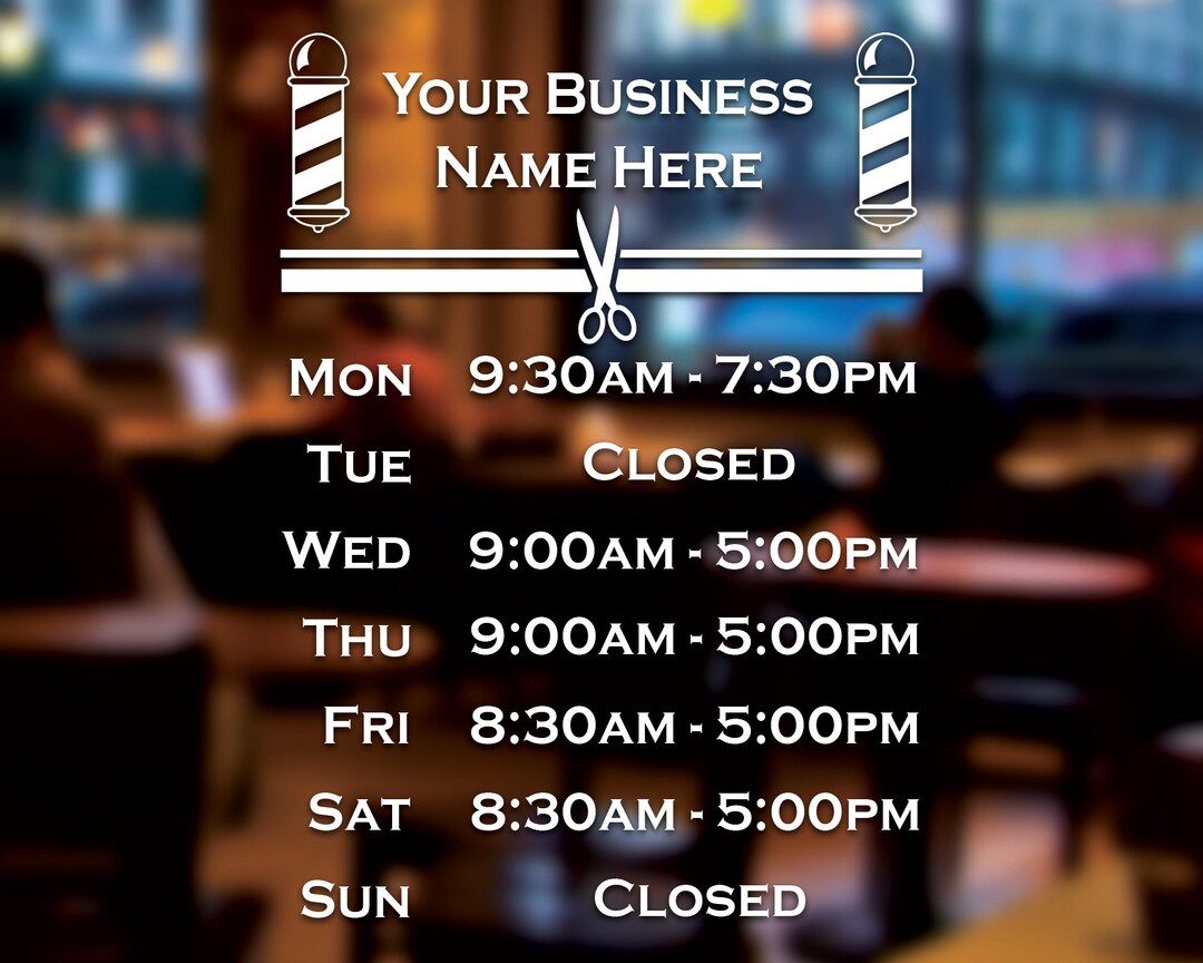 Barber Shop Salon Custom Personalised Business Window Wall Opening ...