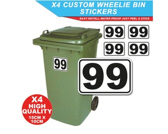 Set of 3 or 4 Custom Vinyl Decal Wheelie Bin Stickers House Number ...