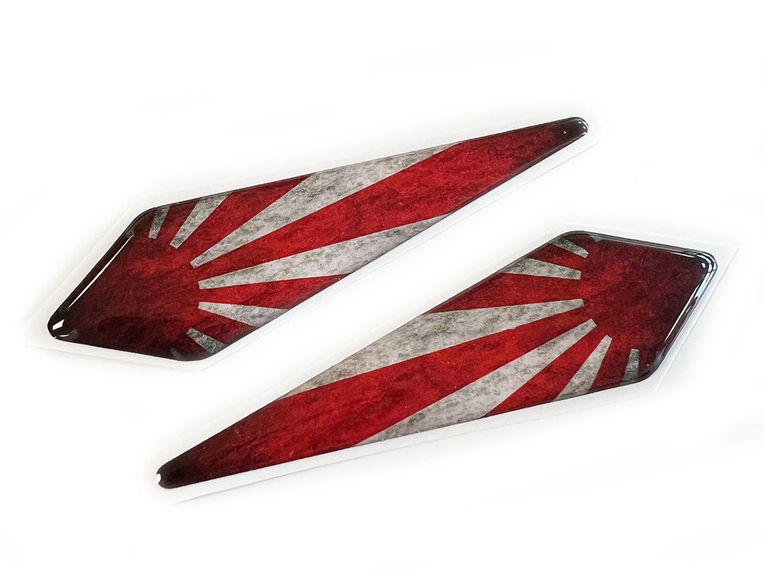 2x JDM Rising Sun Rustic Effect Flag Car Wing 3D Domed Gel Decal ...