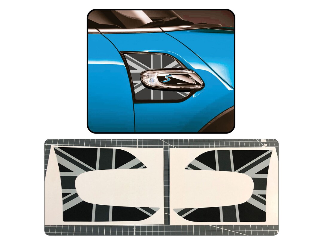 Union Jack Grey Side Trim Wing Badges Decal Stickers Fits Mini Cooper ...