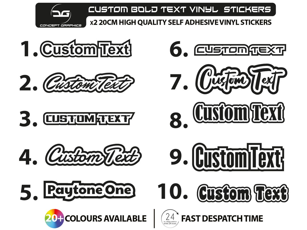 2x 20cm-100cm Outlined Custom Text Personalised Name Vinyl Lettering ...